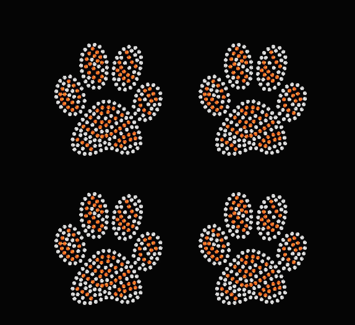 Paw Print - 3 Inches - Two Color Animal Stripe - Set of 4 Rhinestone P ...