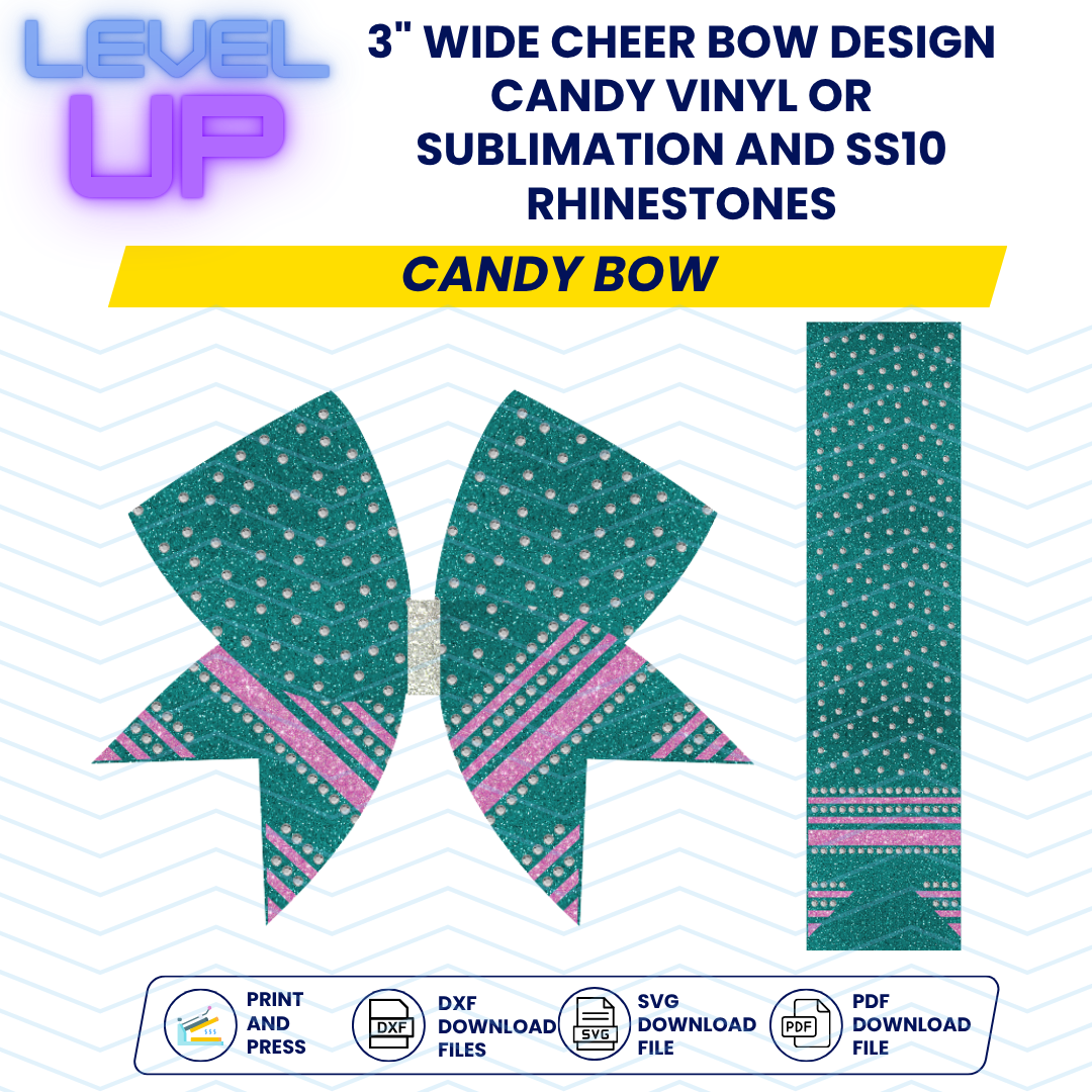 Candy Bow Rhinestone and Vinyl or Sublimation Mixed Media 3" Cheer Bow ...