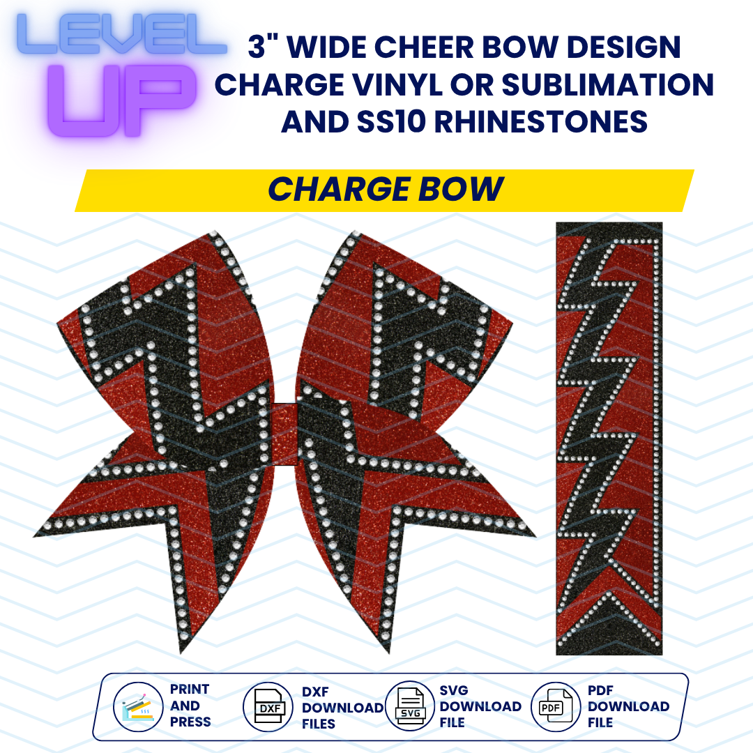 Charge Bow Rhinestone and Vinyl or Sublimation Mixed Media 3" Cheer Bo ...