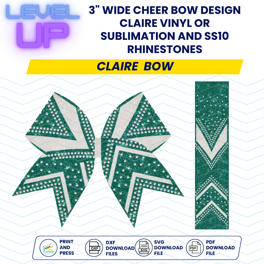 Claire Bow Rhinestone and Vinyl or Sublimation Mixed Media 3" Cheer Bo ...