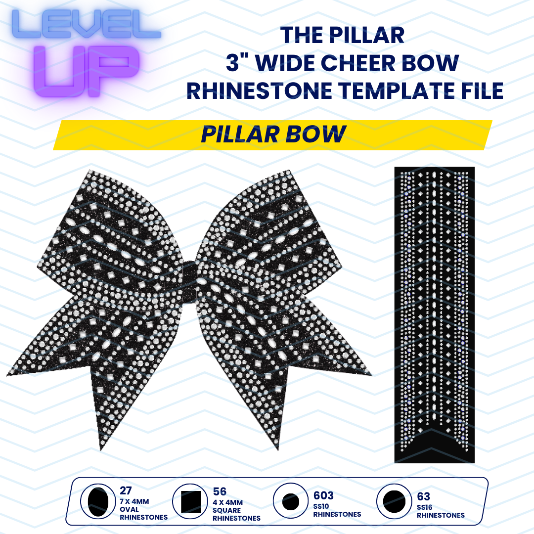 Pillar Rhinestone Cheer Bow SVG Template | Vertical Line Bow Design ...