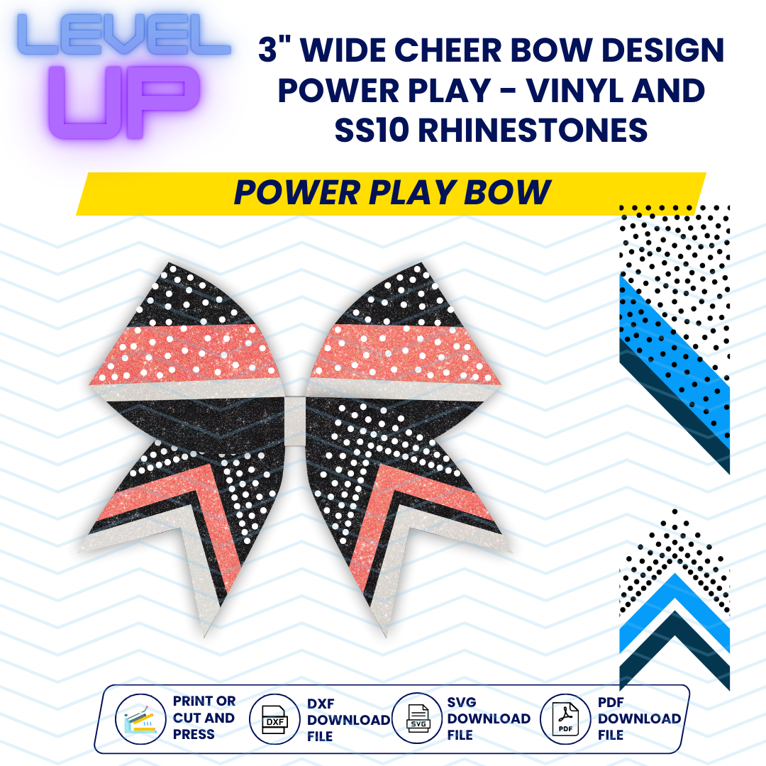Power Play Bow Rhinestone and Vinyl or Sublimation Mixed Media 3" Chee ...