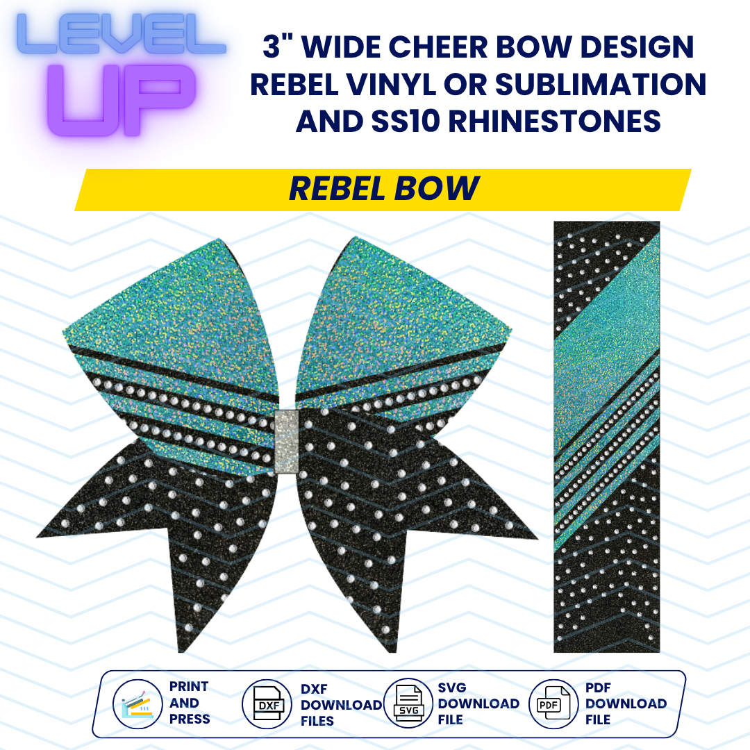 Rebel Bow Rhinestone and Vinyl or Sublimation Mixed Media 3" Cheer Bow ...