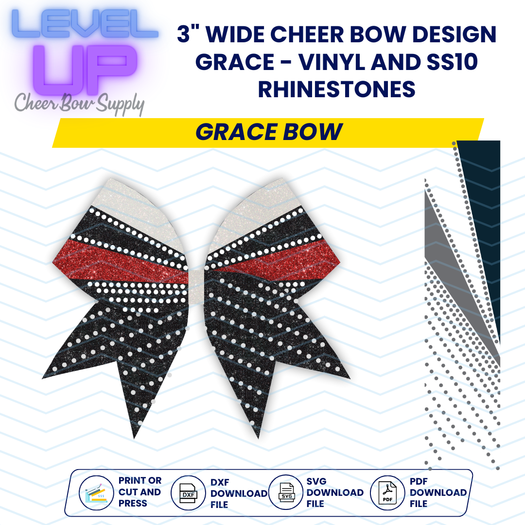 Grace Bow Rhinestone and Vinyl or Sublimation Mixed Media 3" Cheer Bow ...