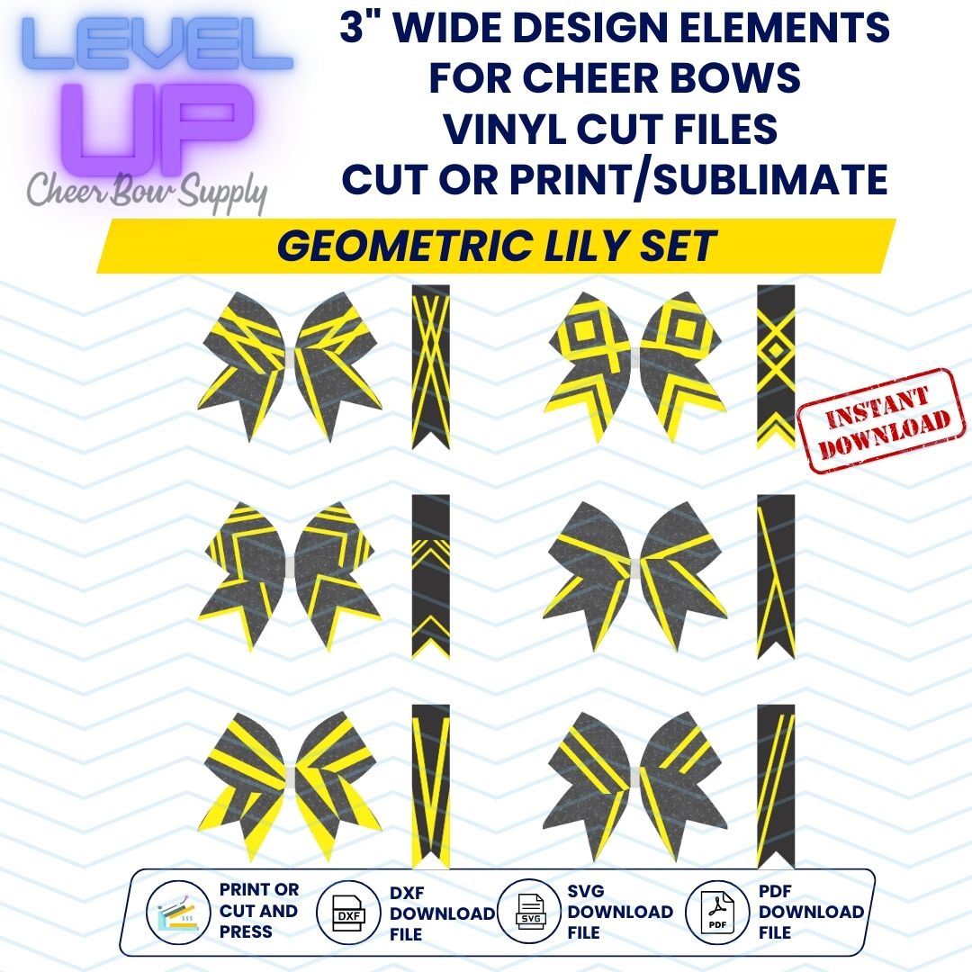 Level Up Vinyl Elements Cut Files Lily Set - 3" Cheer Bow Template Dow ...